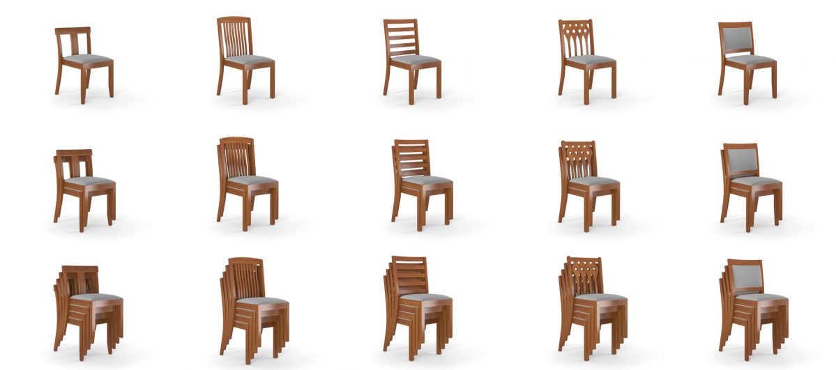 Wood stacking chairs with cushions in five different styles - Agati ...